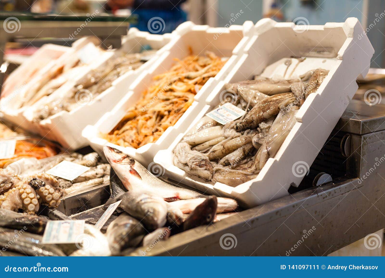 Fresh fishes in a market stock image. Image of buying - 141097111