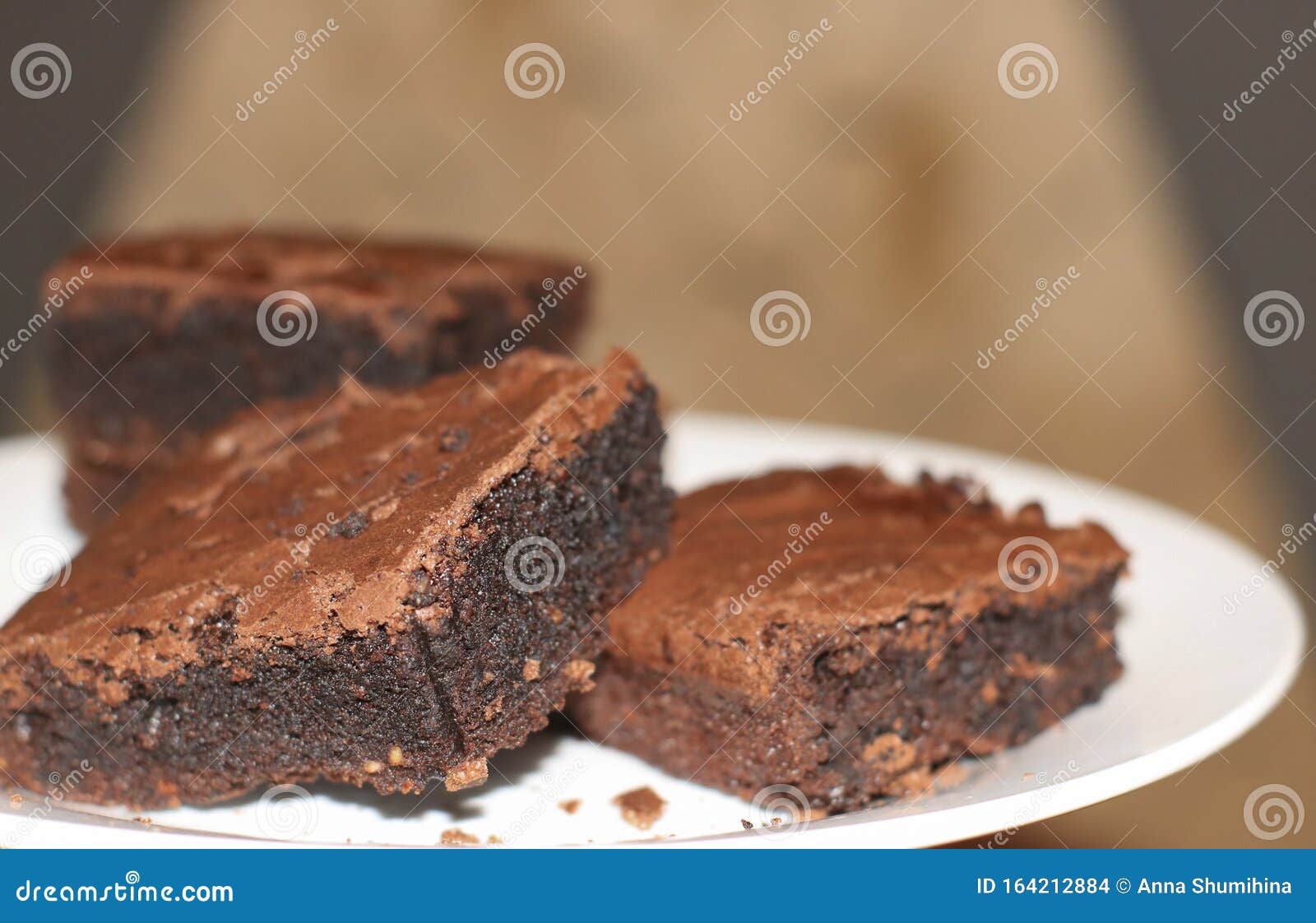 Amazing Chocolate Brownies on a White Plate Stock Photo - Image of ...