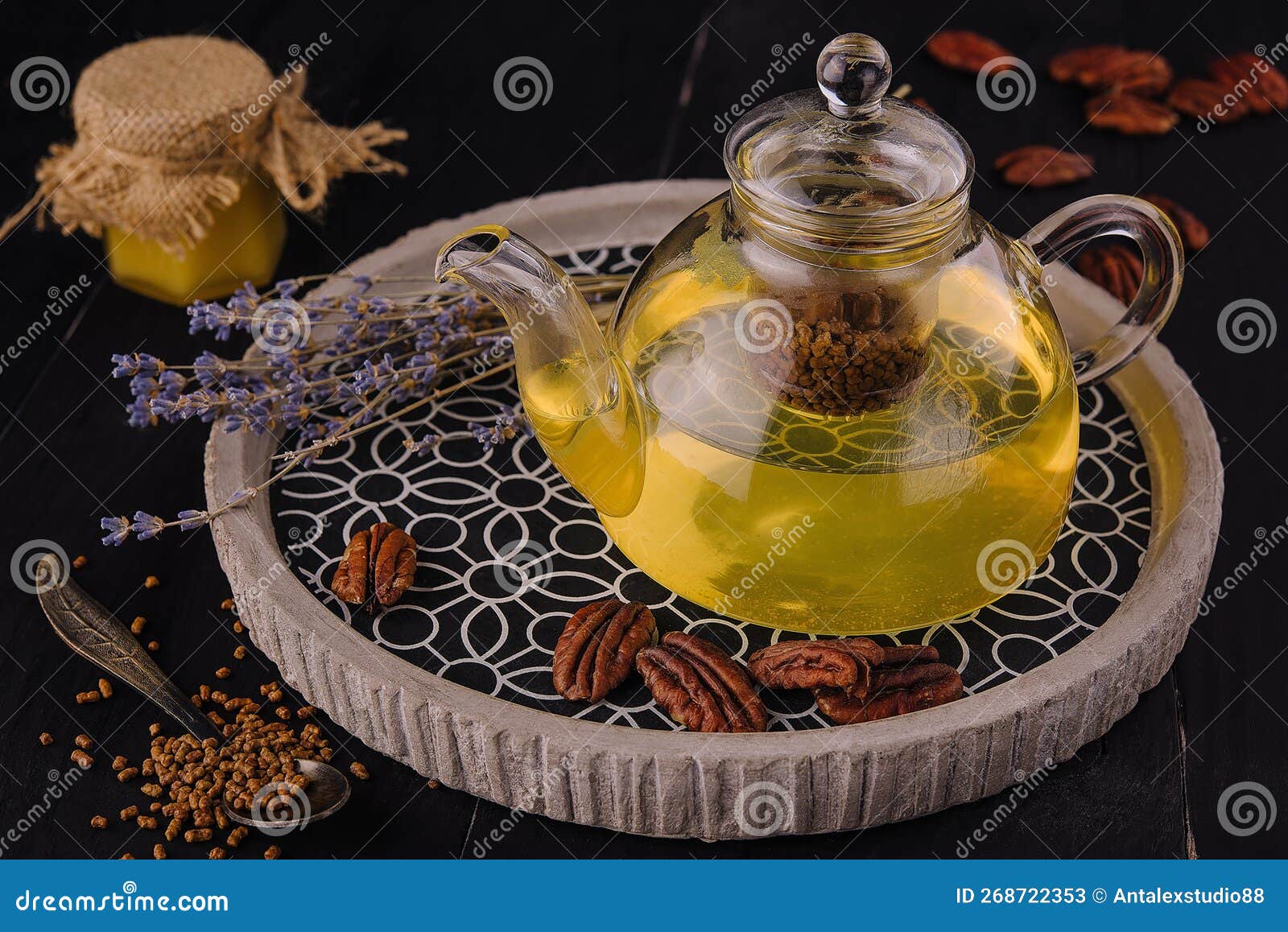 Fresh Flavored Green Tea in a Glass Teapot Stock Image - Image of water ...