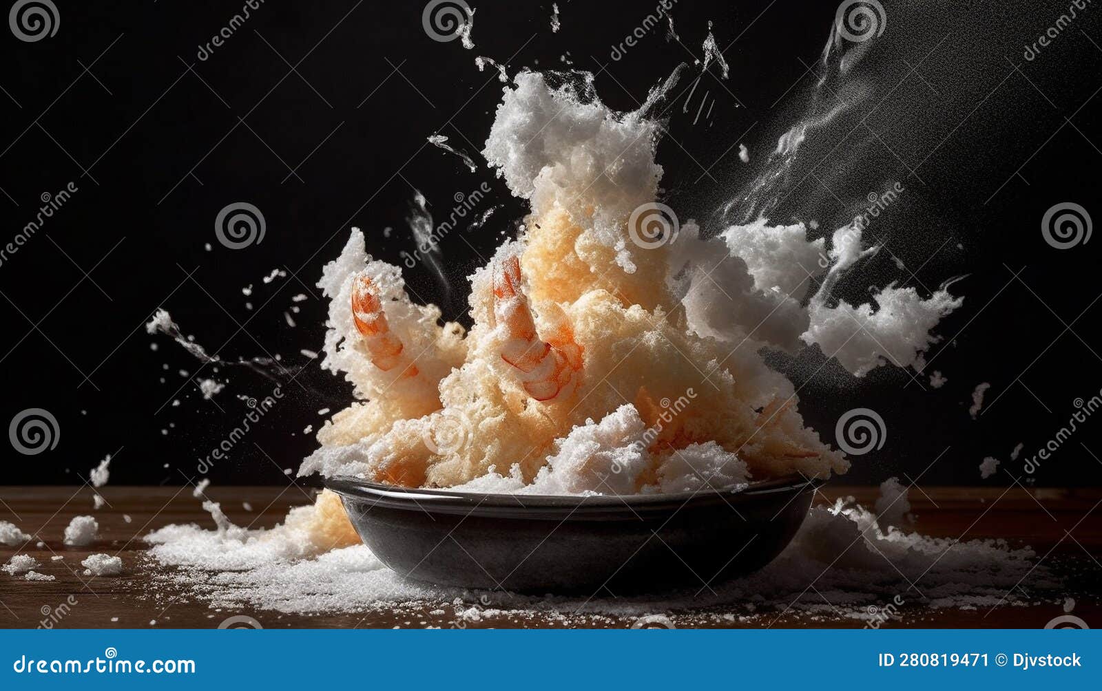 Fresh Flour Exploding in a Bowl, Splashing Water, Cooking Ingredient ...
