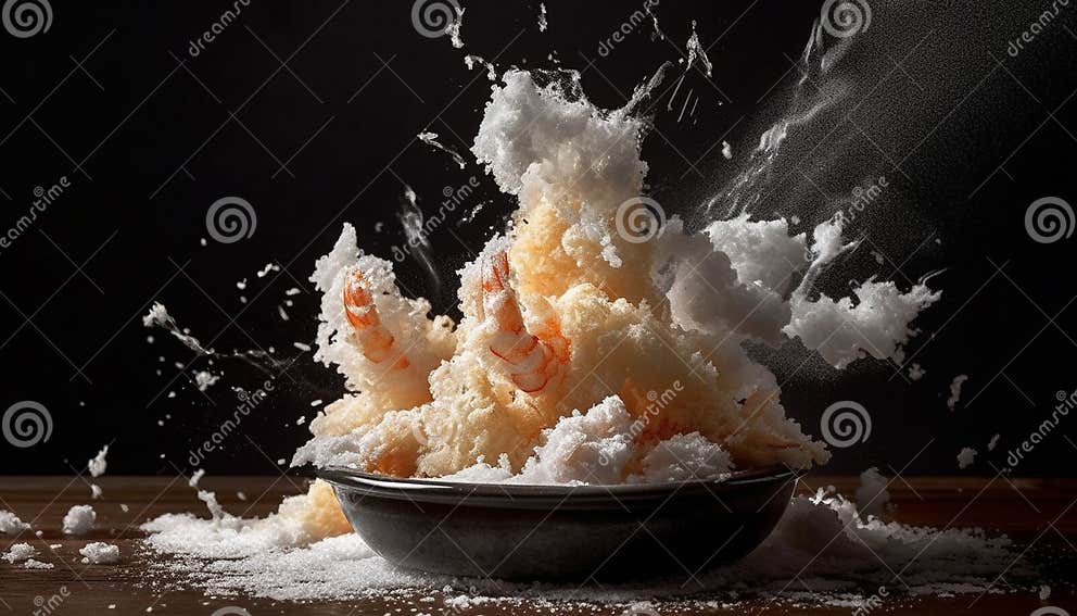 Fresh Flour Exploding in a Bowl, Splashing Water, Cooking Ingredient ...