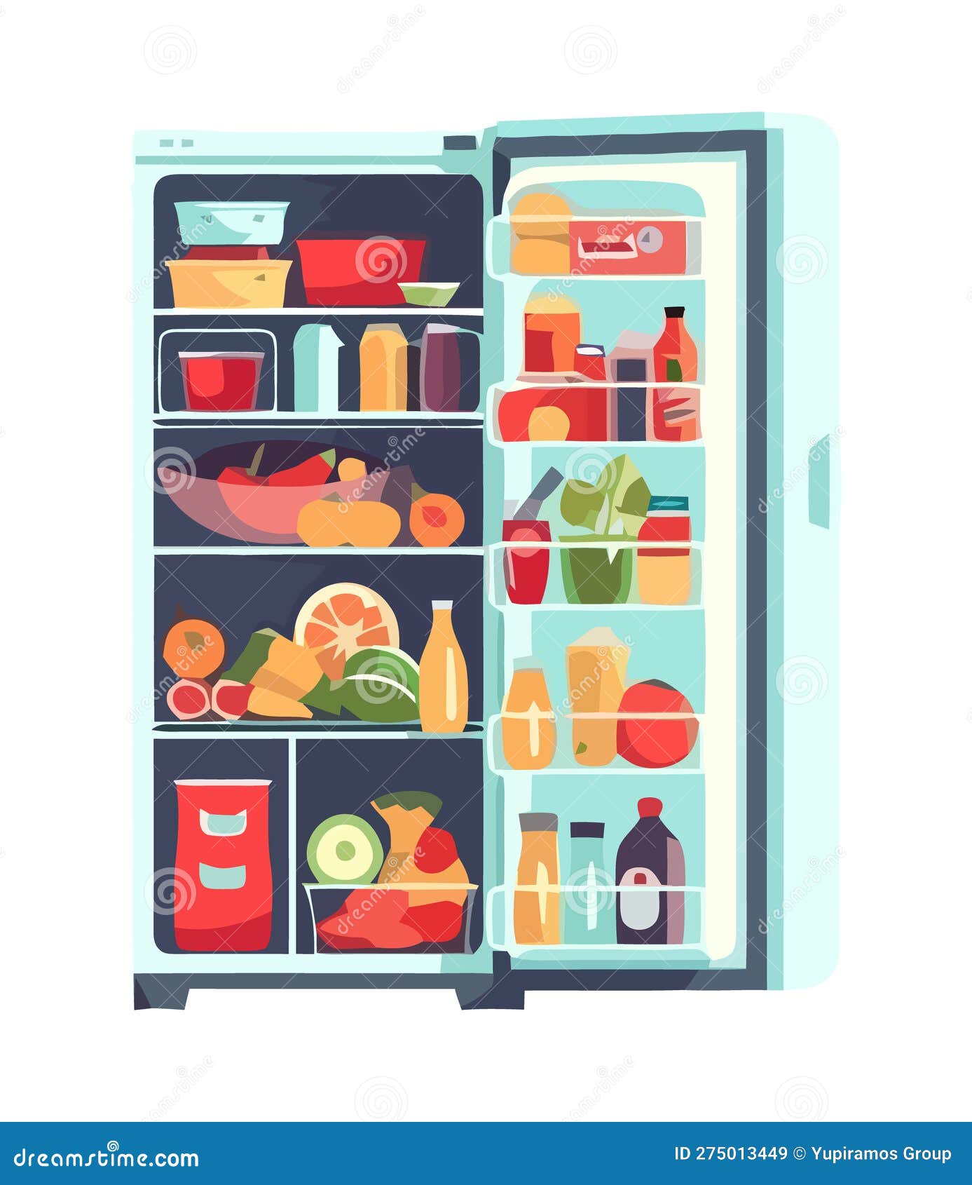 Fresh Food Collection in Modern Refrigerator Design Stock Vector ...