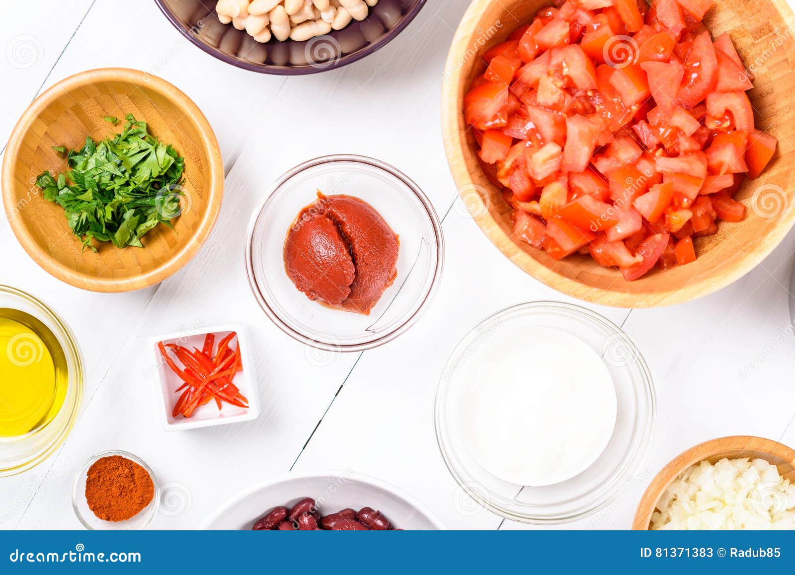 Fresh Food Ingredients on White Kitchen Table Stock Image - Image of ...