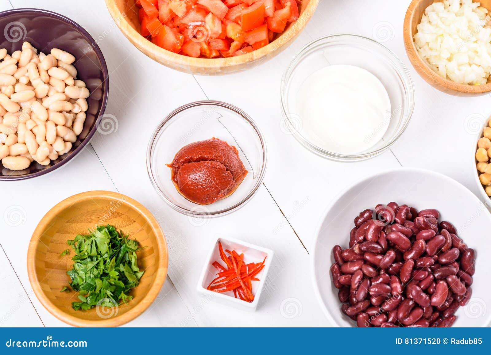 Fresh Food Ingredients on White Kitchen Table Stock Photo - Image of ...