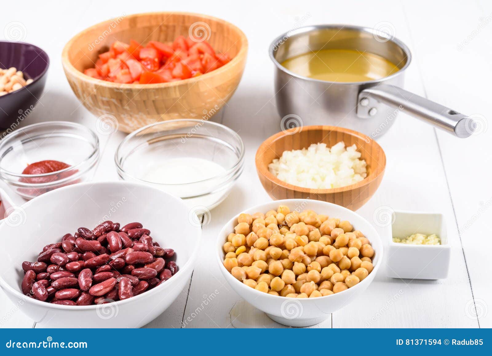 Fresh Food Ingredients on White Kitchen Table Stock Photo - Image of ...