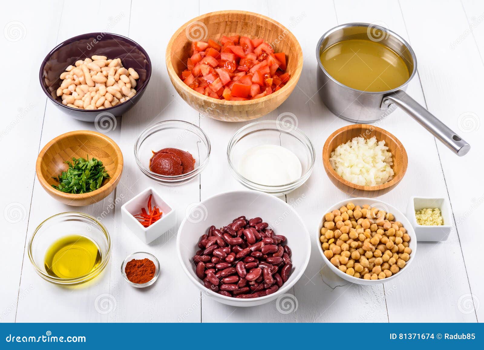 Fresh Food Ingredients on White Kitchen Table Stock Photo - Image of ...