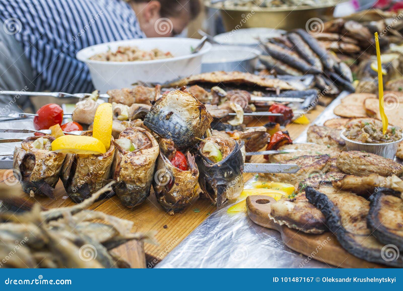 Fresh Fried and Baked Fish on the Counter Stock Image - Image of dish ...
