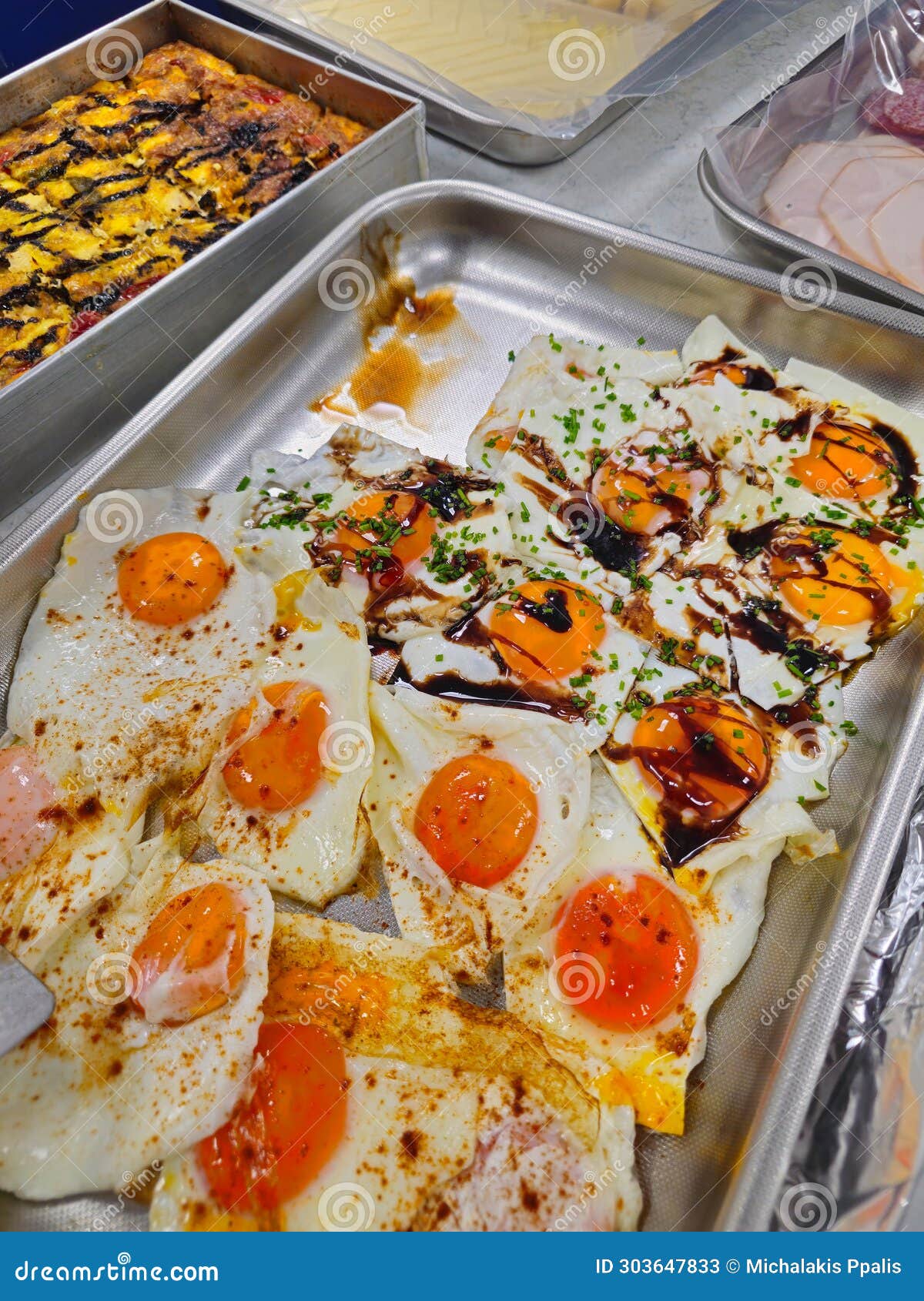 Fresh Fried Delicious Eggs on a Restaurant Buffet Table. English ...