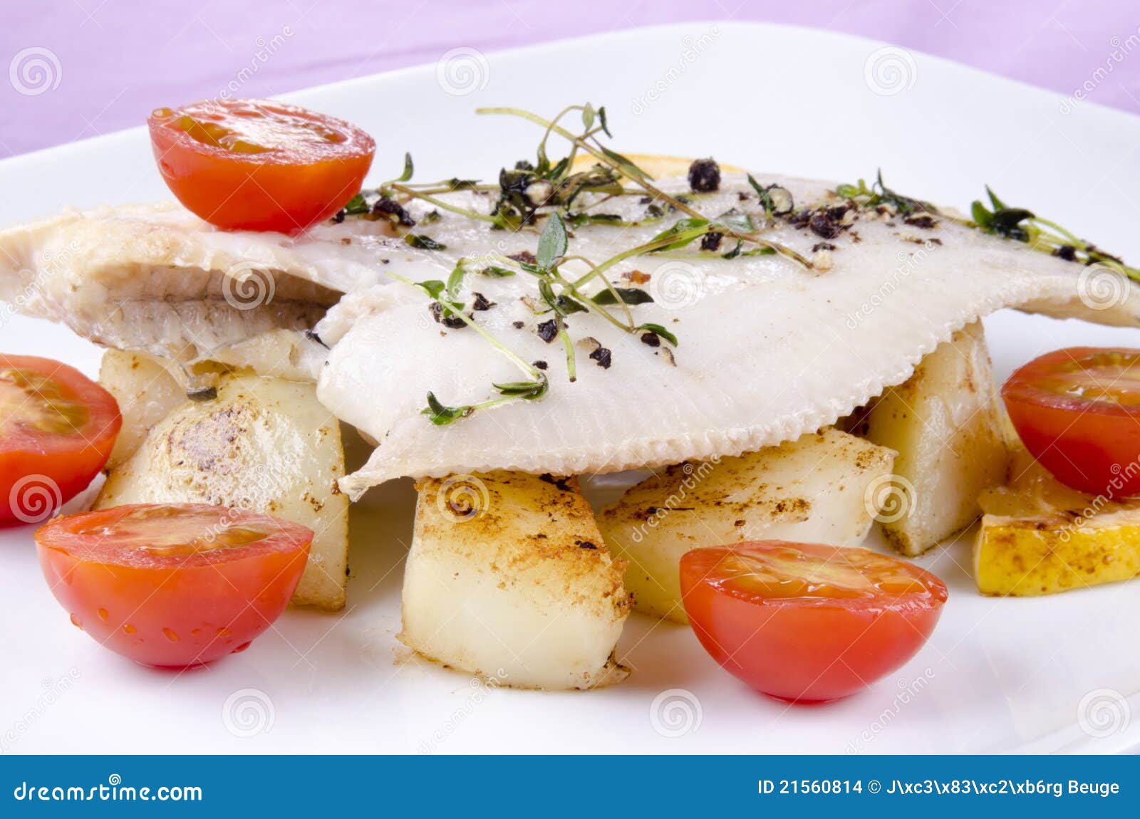 Fresh Fried Plaice with Roasted Potatoes Stock Photo - Image of ...