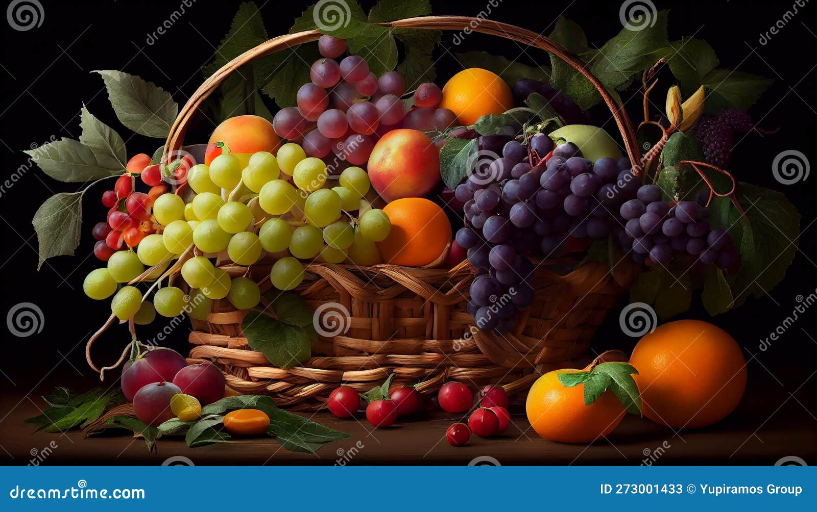 Fresh Fruit Basket Grape Leaf Wicker Nature Ripe ,generative AI Stock ...