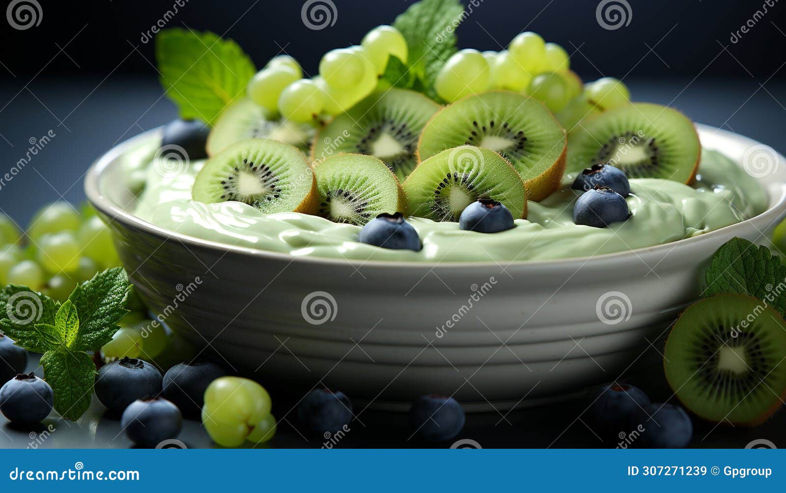 Fresh Fruit Bowl Blueberry, Kiwi, Grape, Raspberry, Strawberry, Mint ...