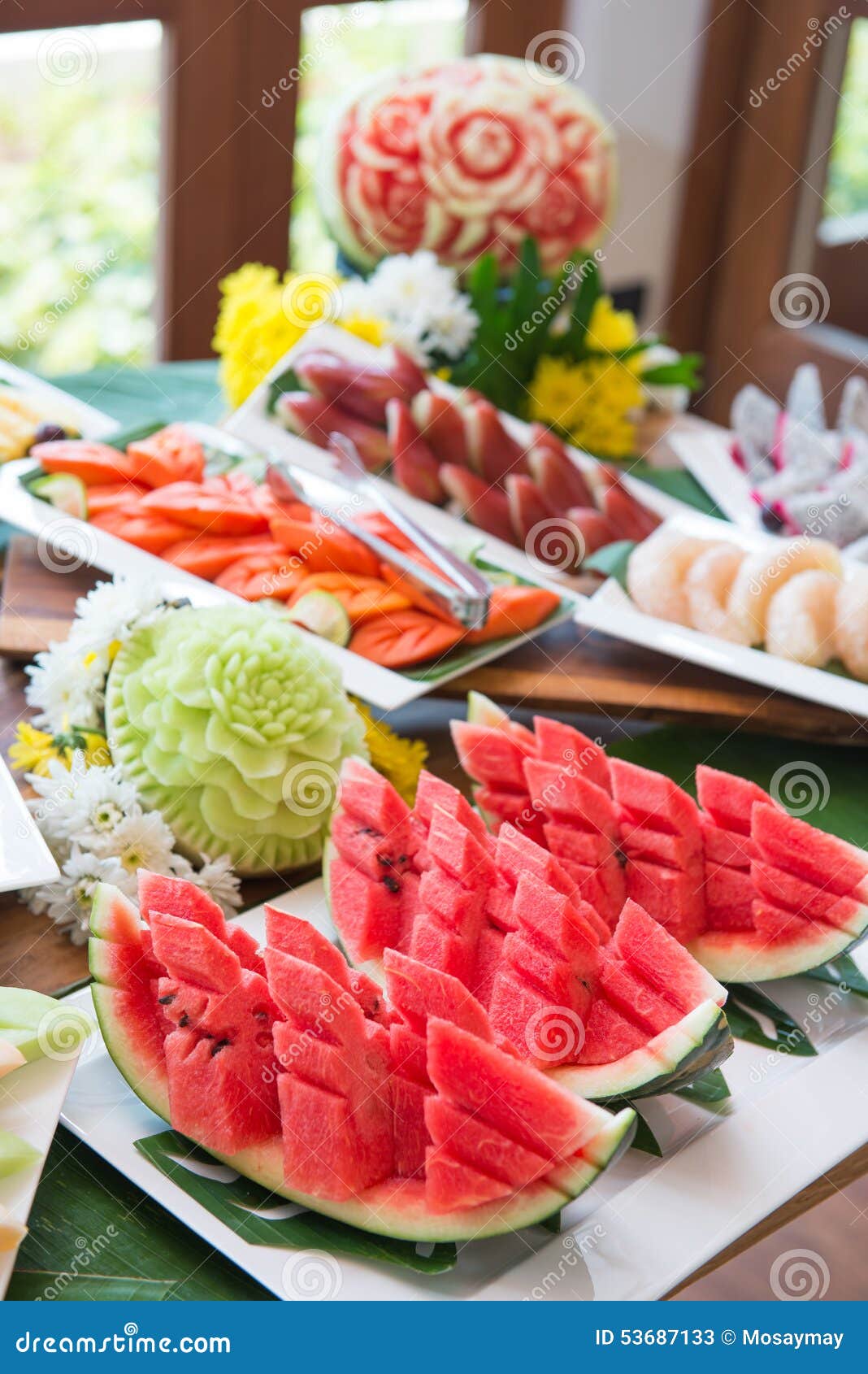 Fresh fruit on buffet line stock image. Image of food - 53687133
