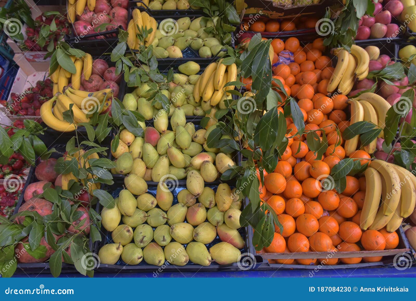 Fresh fruit on the counter stock photo. Image of multicolored - 187084230