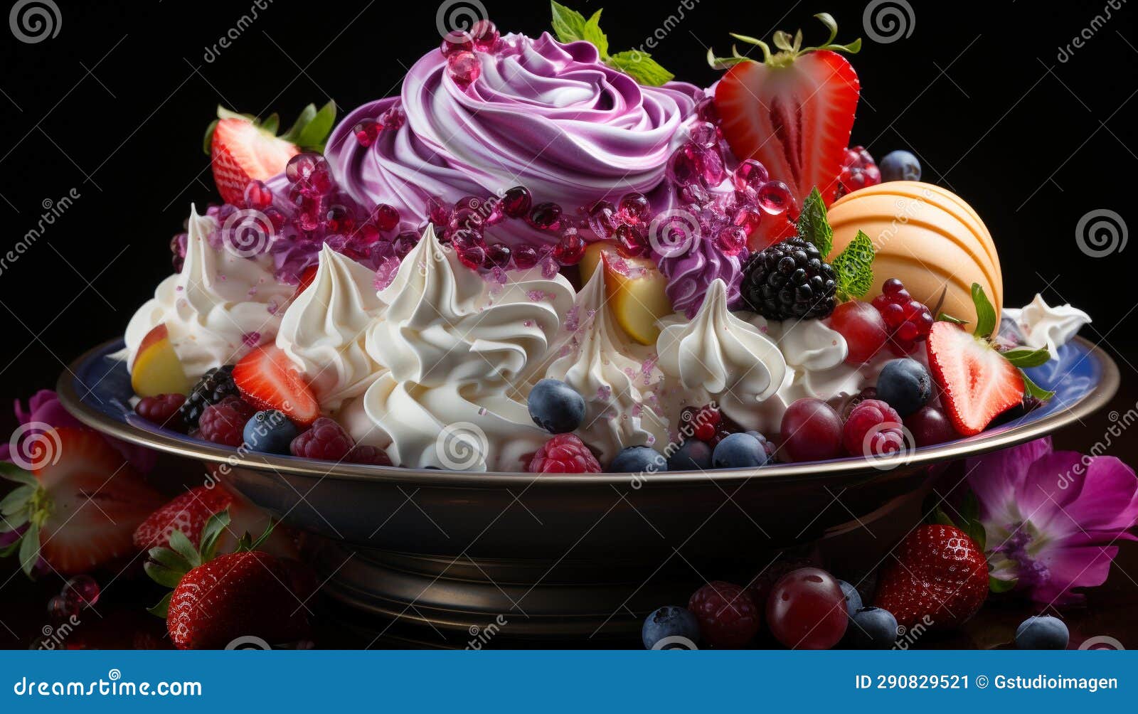 Fresh Fruit Dessert Strawberry, Blueberry, Raspberry, Chocolate Cream ...