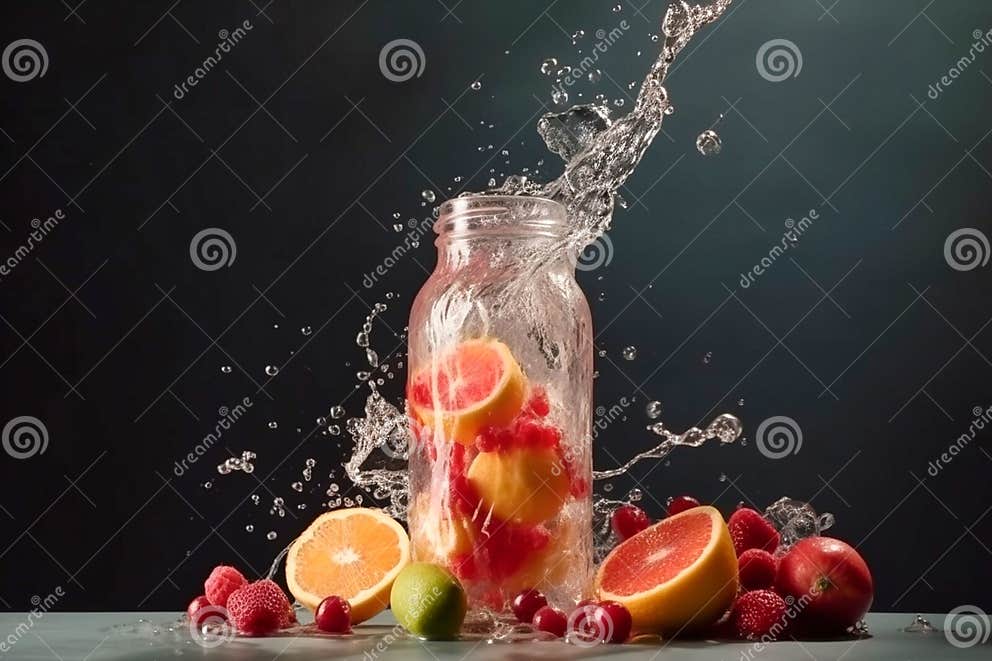 Fresh Fruit Explosion with Water in Transparent Stock Photo - Image of ...