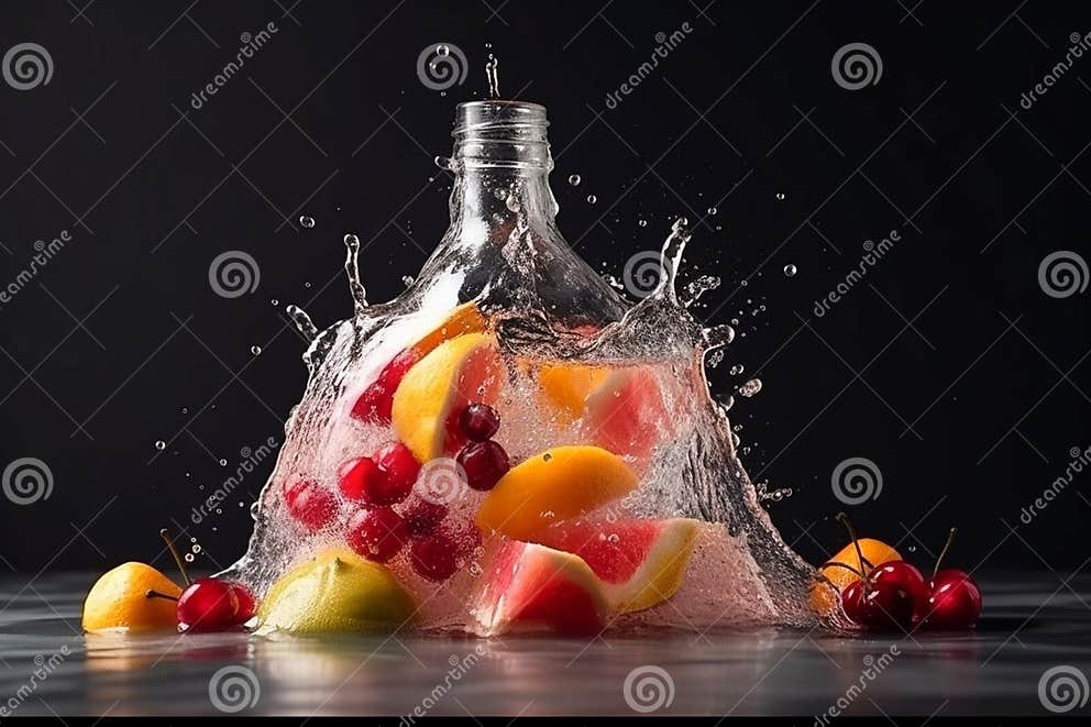 Fresh Fruit Explosion with Water in Transparent Stock Photo - Image of ...
