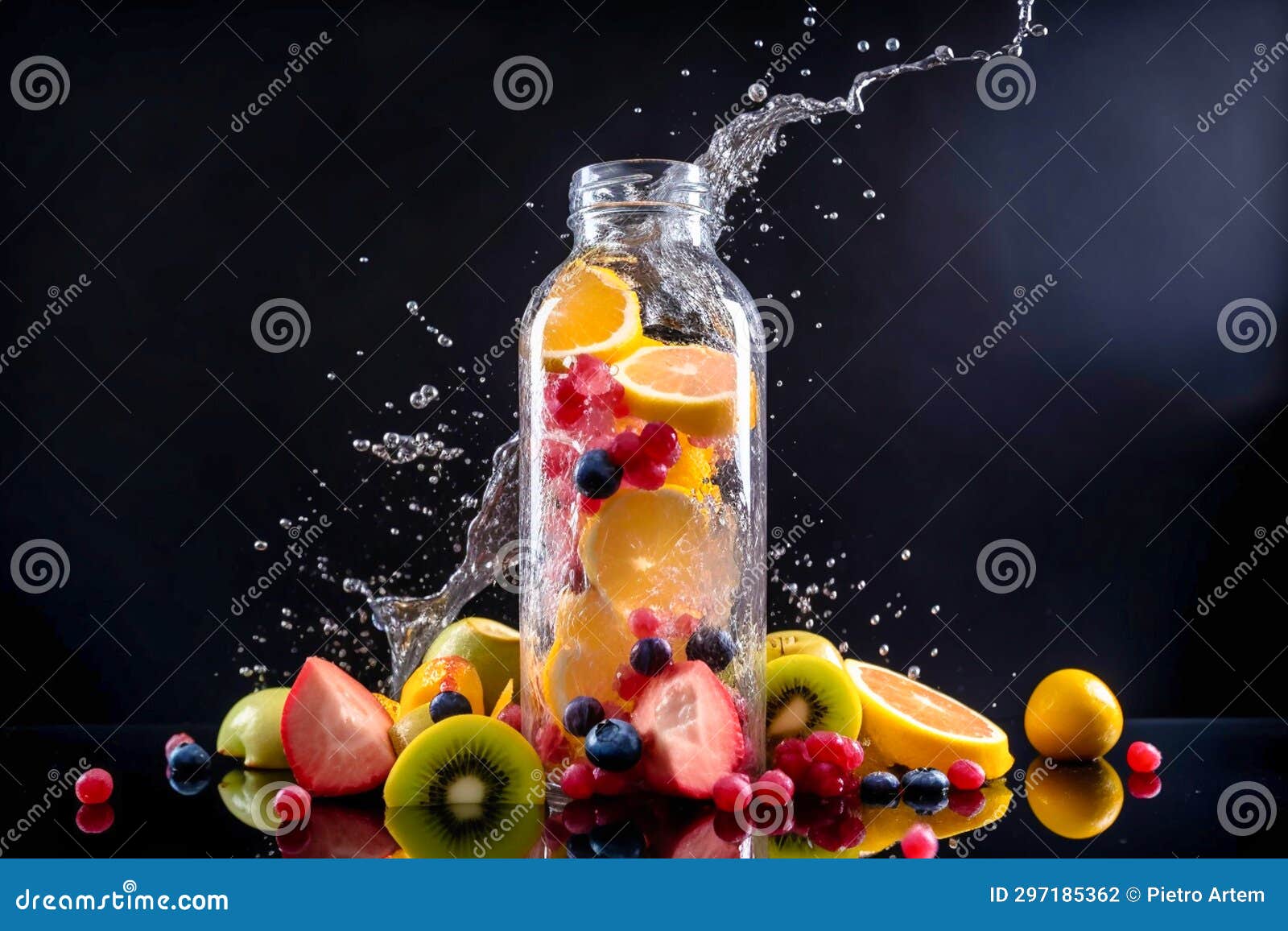 Fresh Fruit Explosion with Water in Transparent Stock Photo - Image of ...