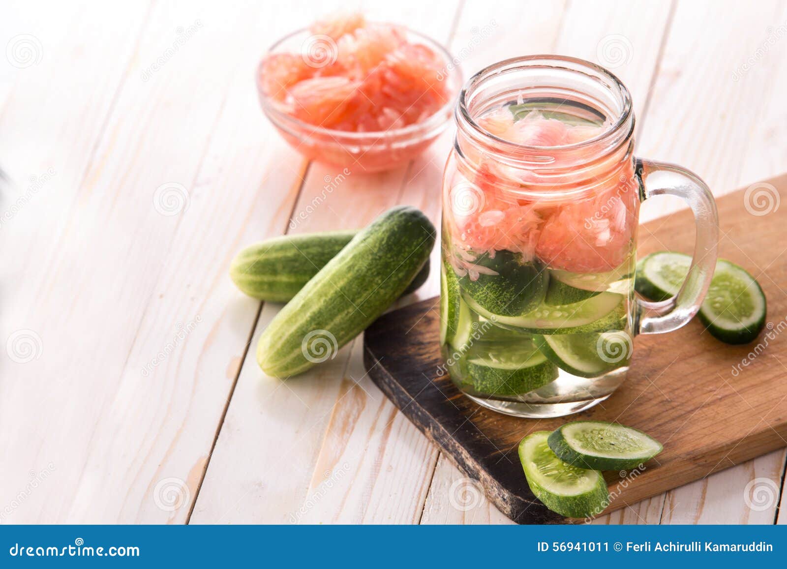 Fresh Fruit Flavored Infused Water Mix of Grapefruit and Cucumb Stock ...