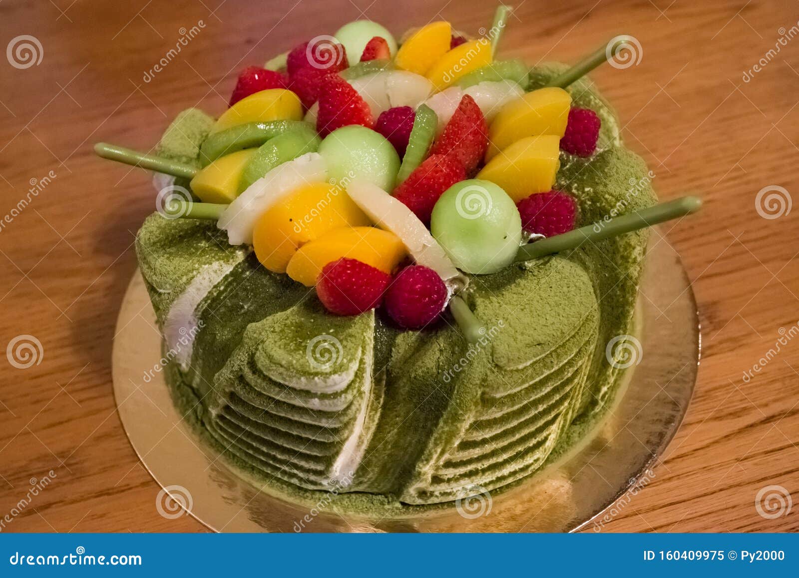 Fresh Fruit Green Tea Cake stock image. Image of cafe - 160409975