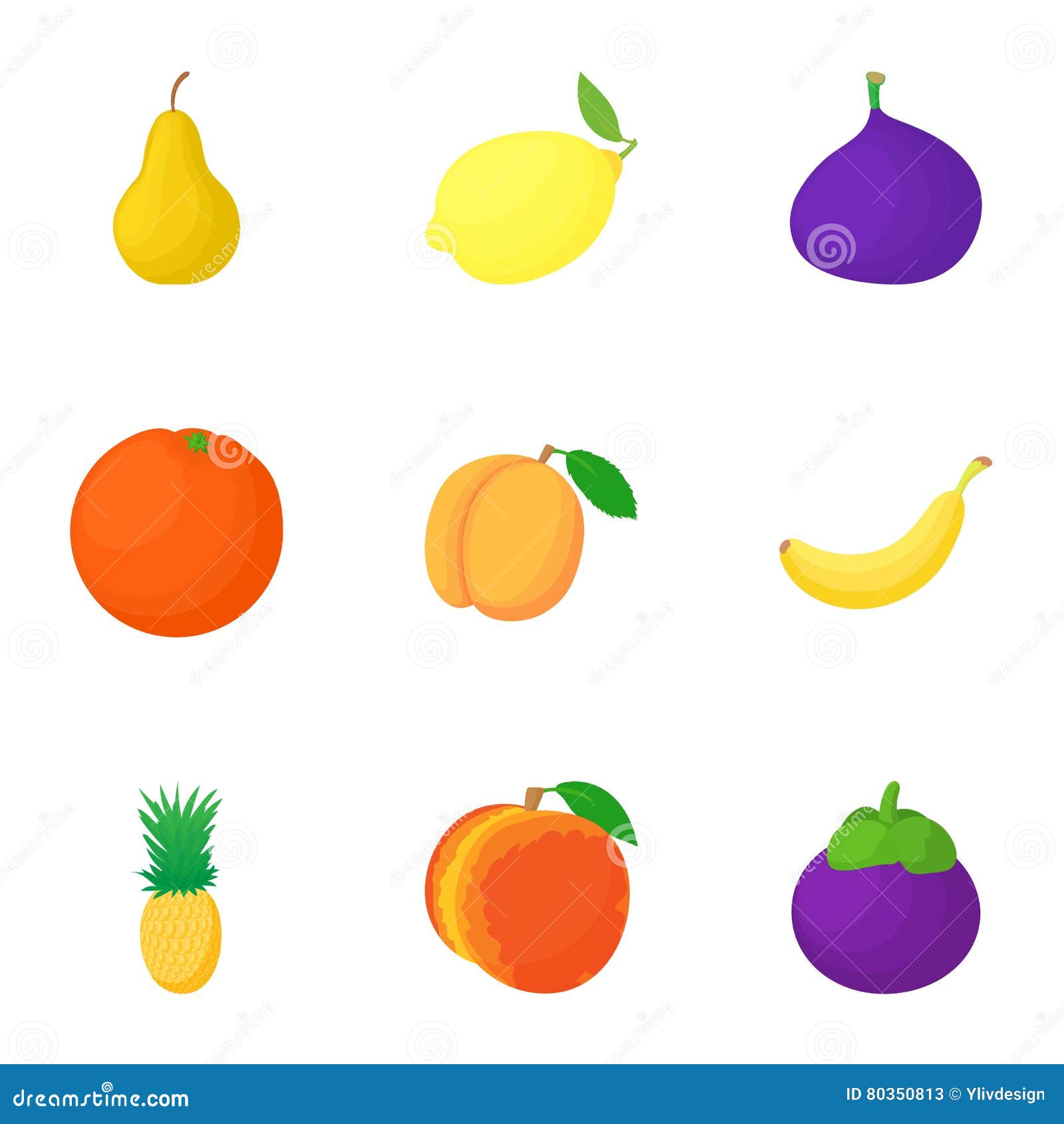 Fresh Fruit Icons Set, Cartoon Style Stock Vector - Illustration of ...