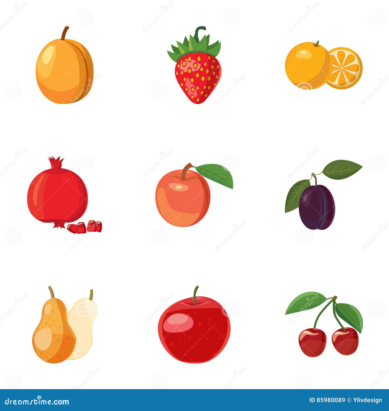 Fresh Fruit Icons Set, Cartoon Style Stock Vector - Illustration of ...
