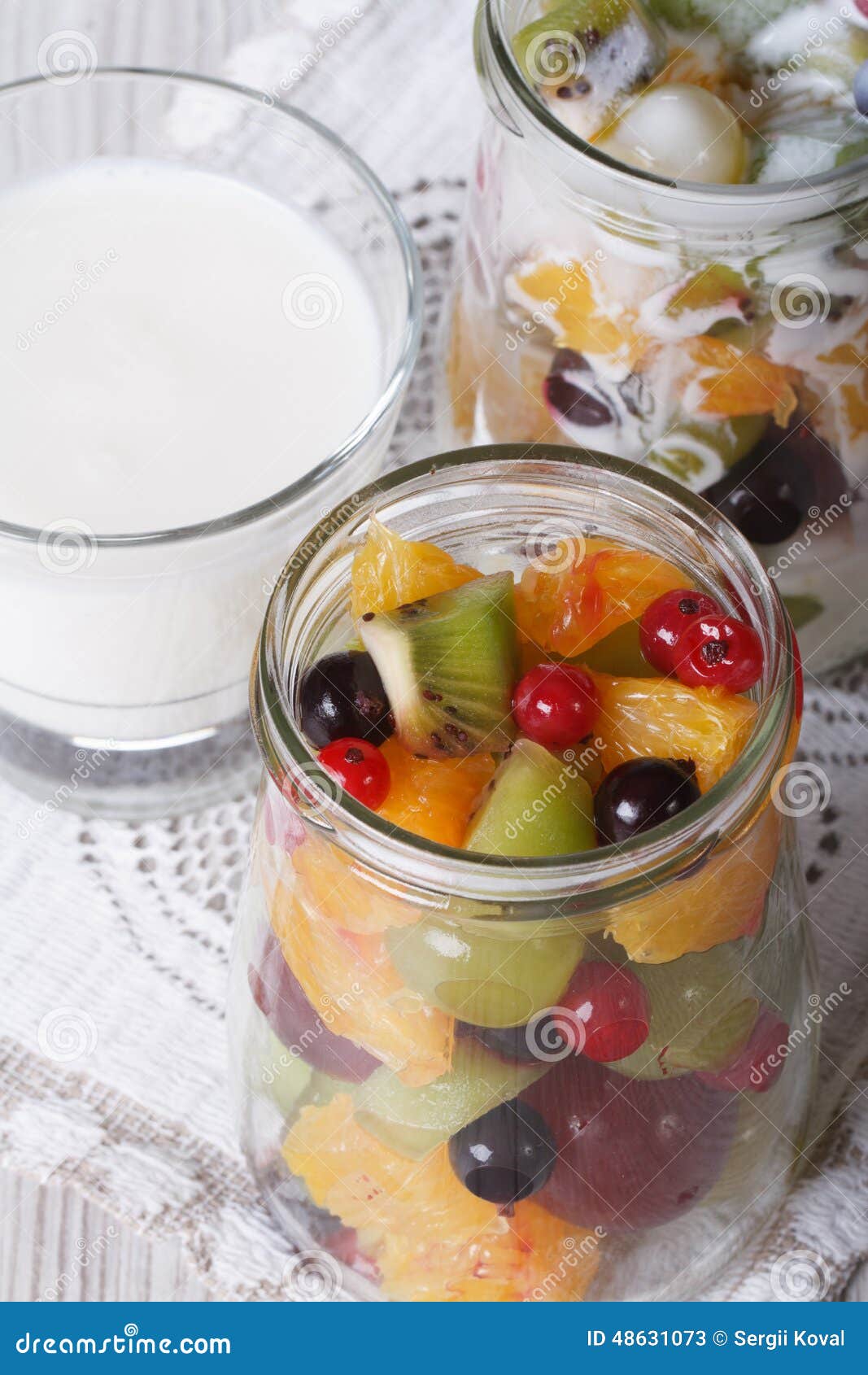 Fresh Fruit in a Jar and Yogurt Close Up Vertical Top View Stock Image ...