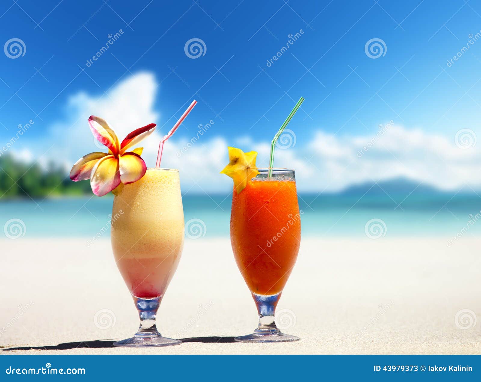 Fresh Fruit Juices on a Tropical Beach Stock Image - Image of pair ...
