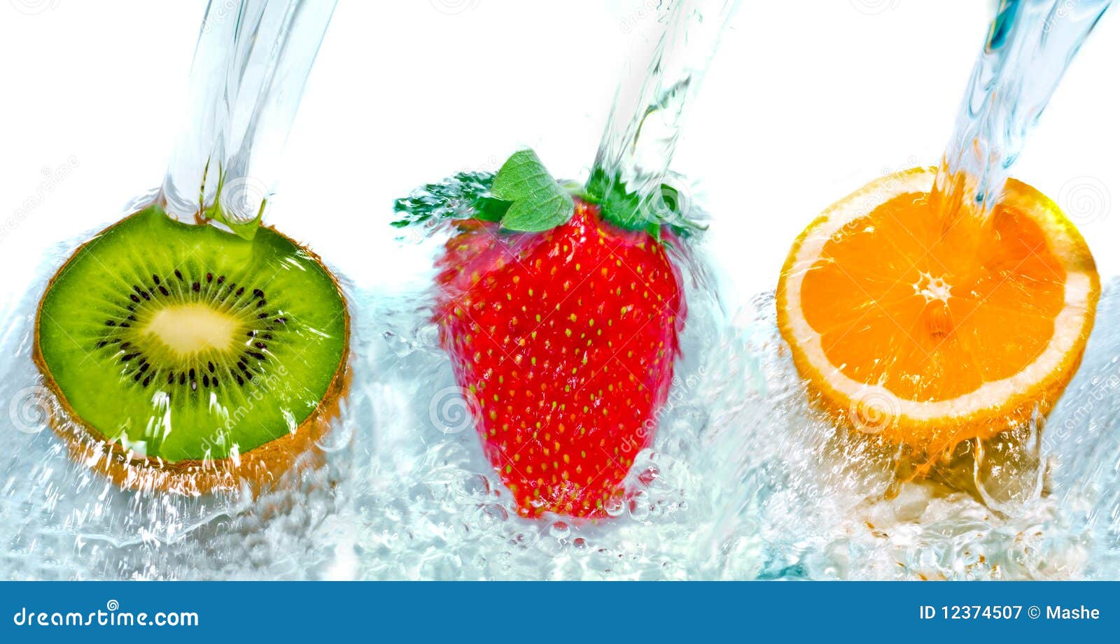 Fresh Fruit Jumping into Water with a Splash Stock Image - Image of ...