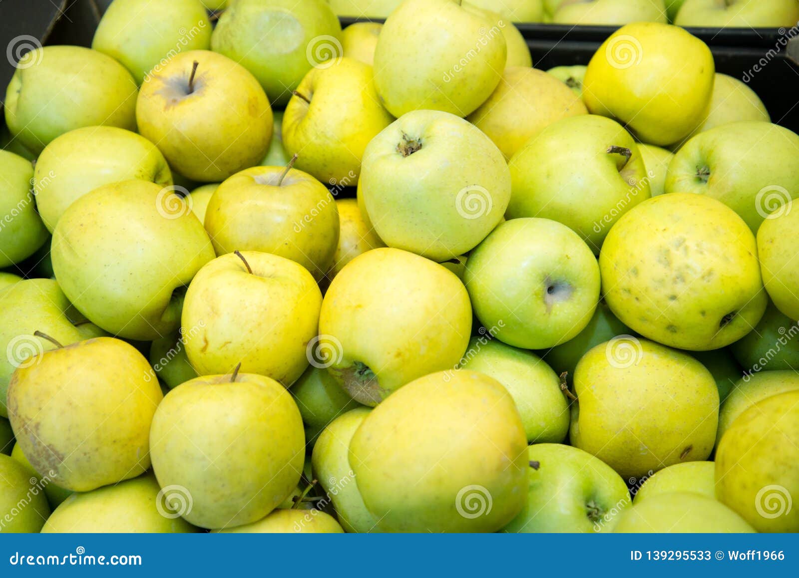 Fresh Fruit, Many Ripe Apples on the Counter in the Supermarket Stock ...
