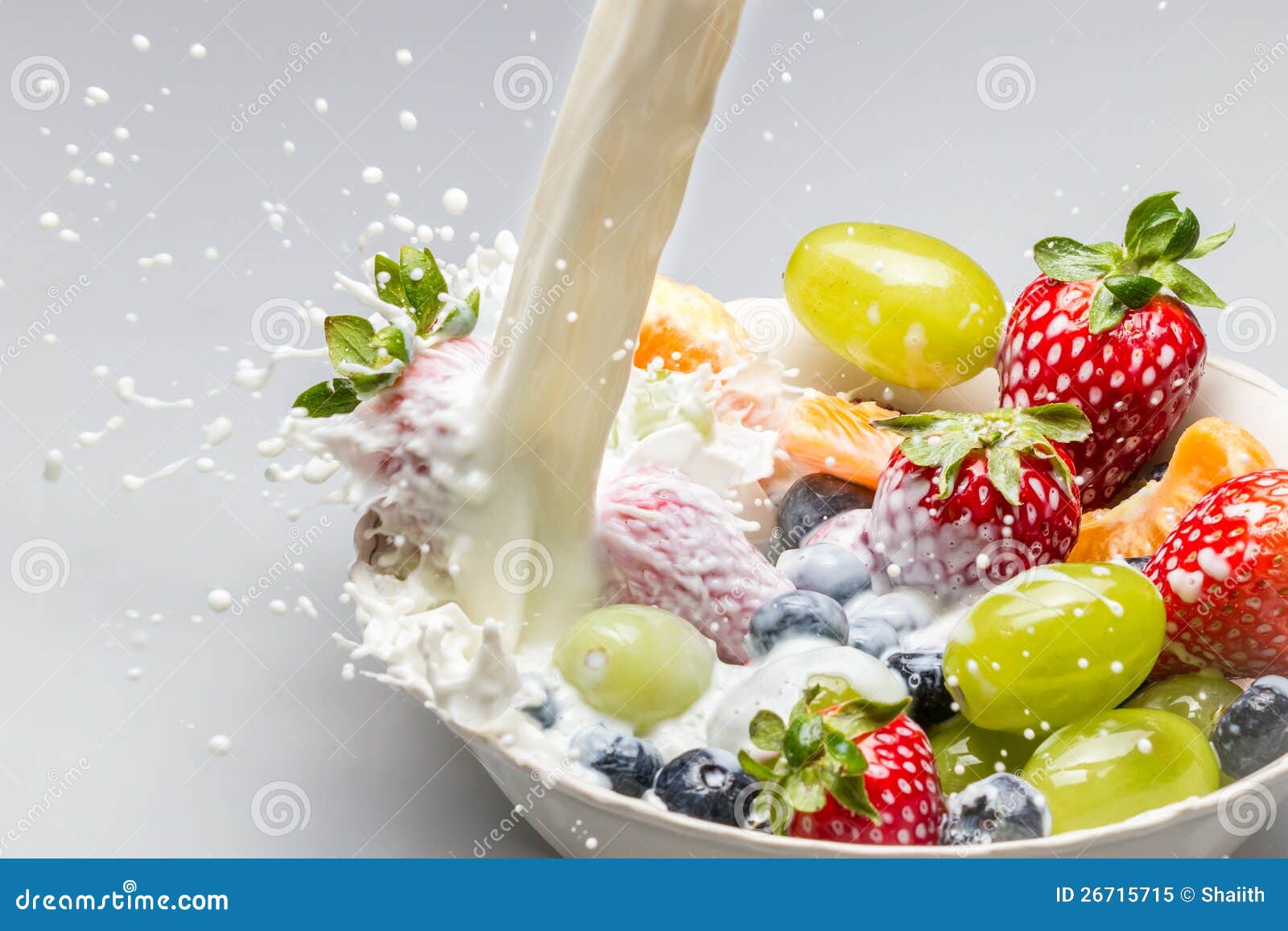 Fresh Fruit with Milk Poured Stock Image - Image of closeup, food: 26715715