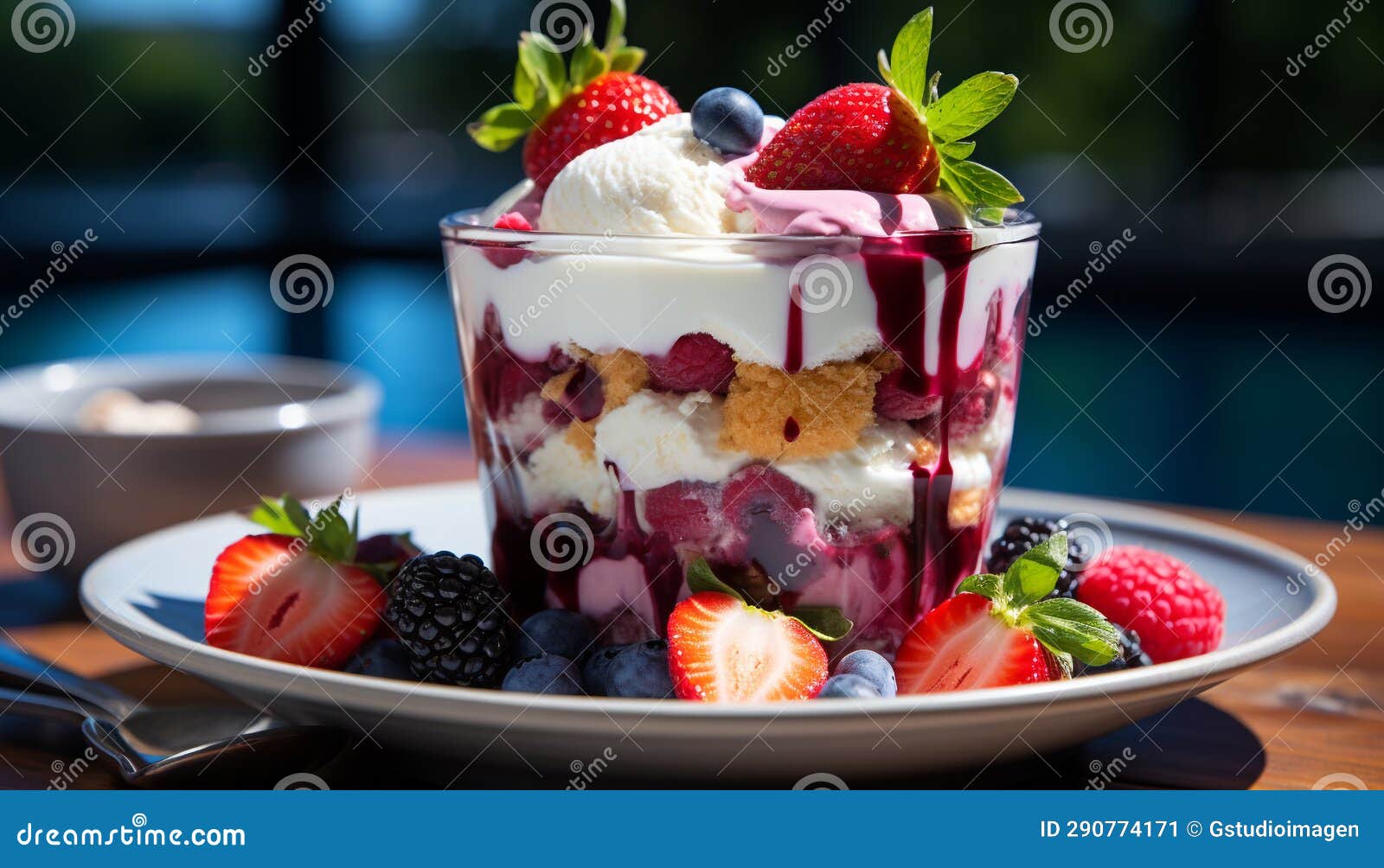 Fresh Fruit Parfait with Yogurt, Berries, and Granola on Wooden Table ...