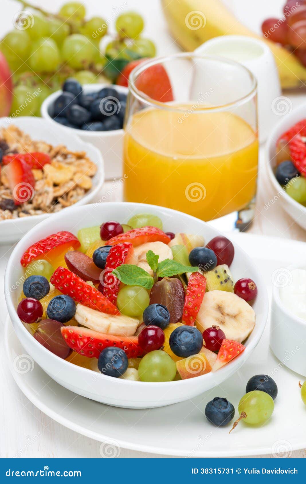 Fresh Fruit Salad and Cream for Breakfast, Vertical Stock Image - Image ...