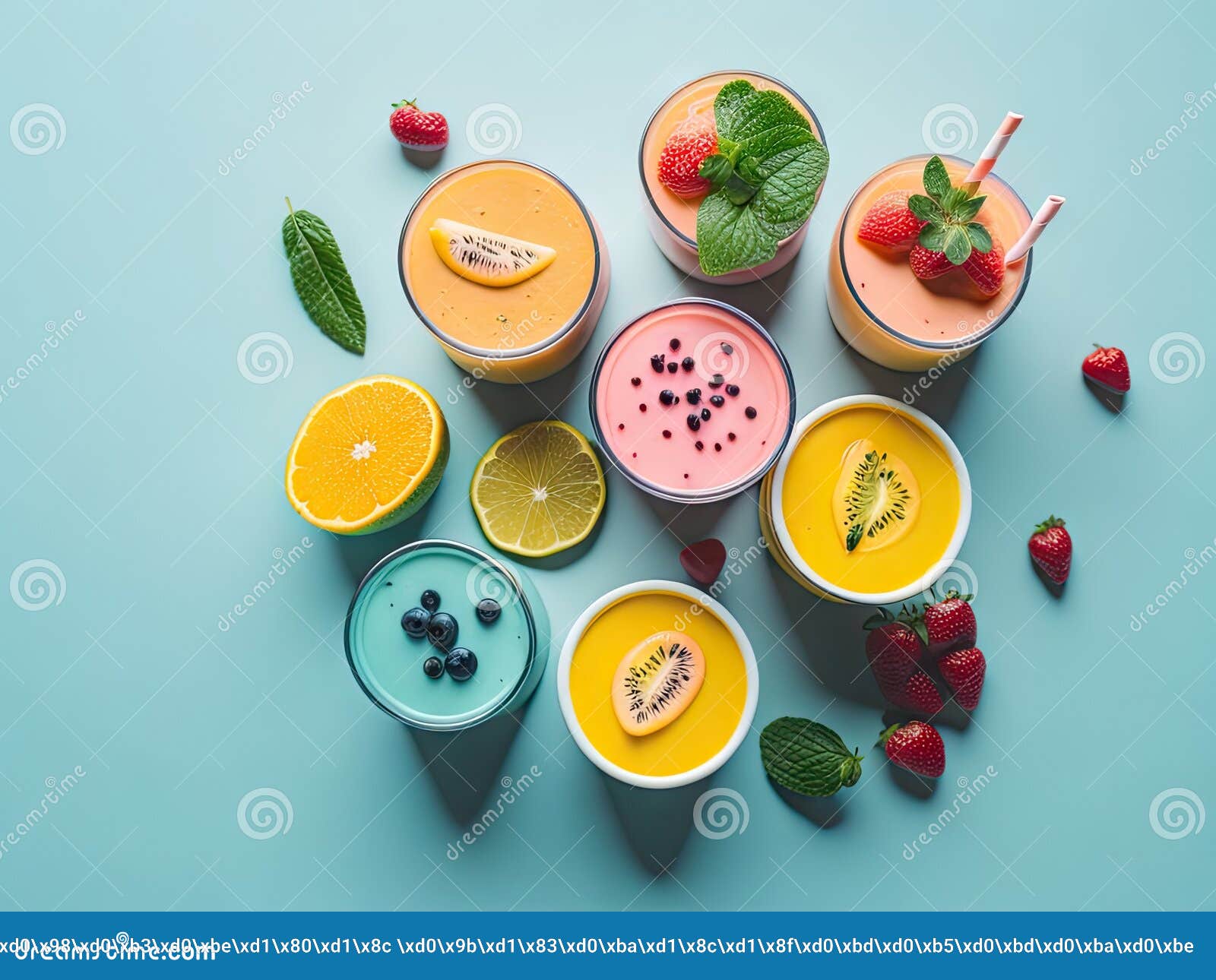 Fresh Fruit Smoothies Top View Minimal. Ai Generative Stock ...