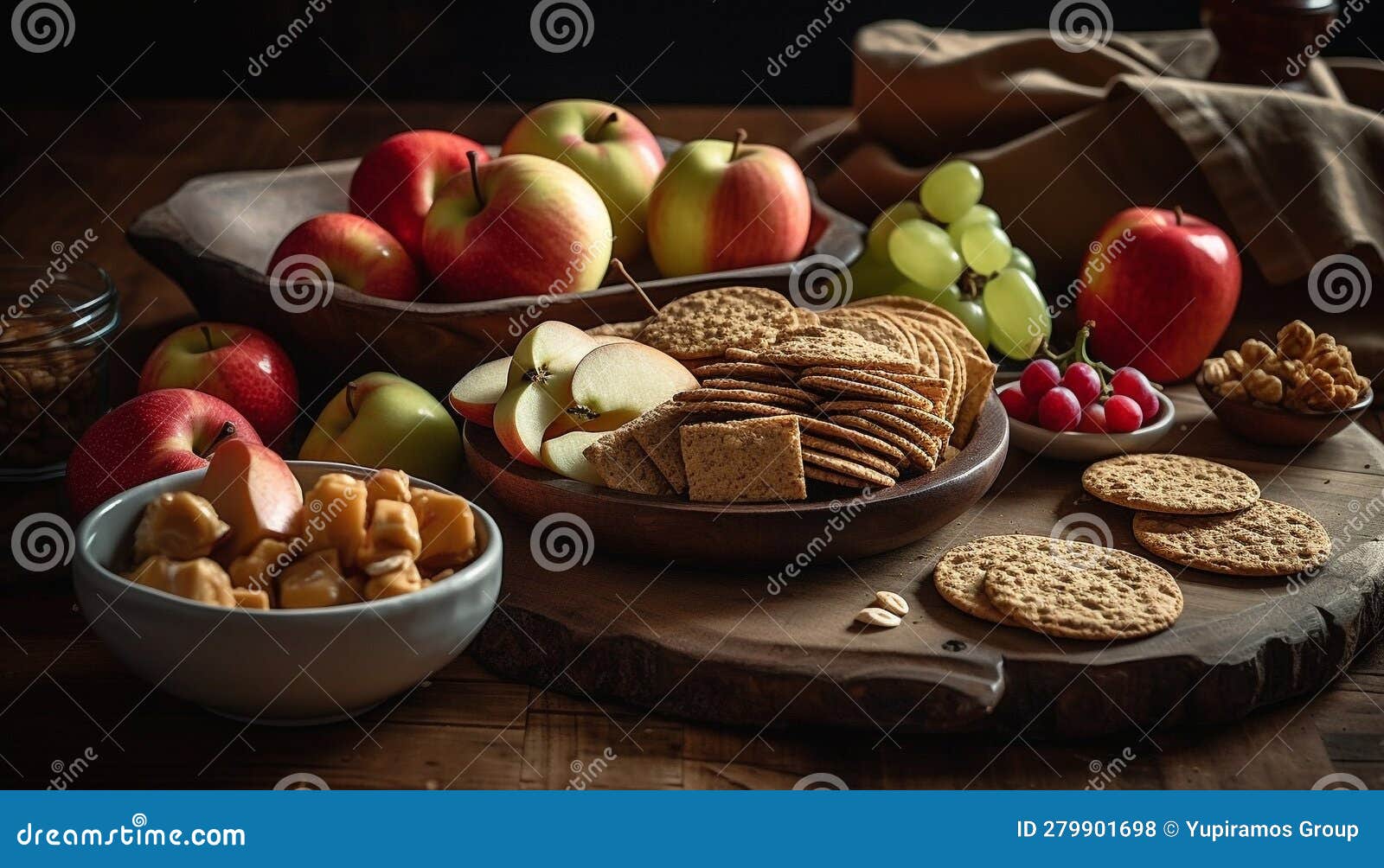 Fresh Fruit Snack on Rustic Wood Table, Healthy Indulgence Variation ...