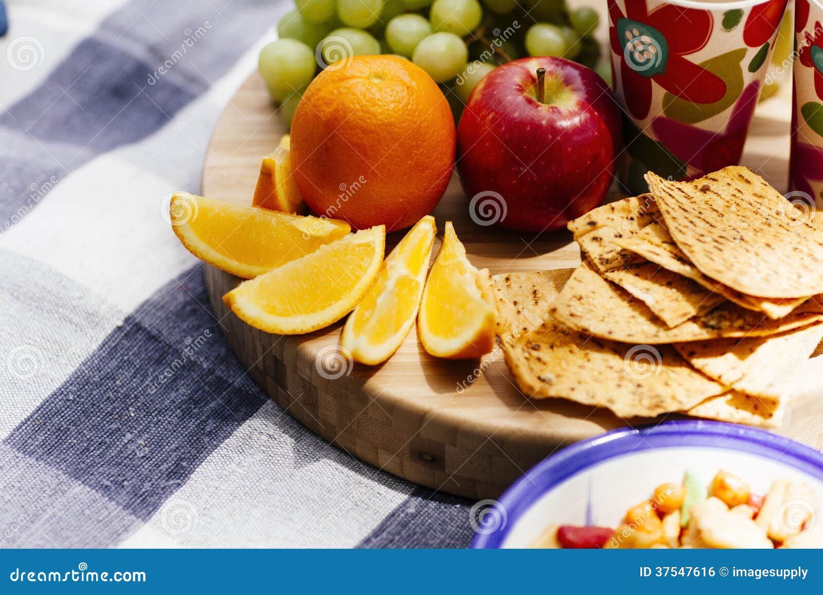Fresh Fruit and Snacks on Picnic Blanket Stock Photo - Image of ...