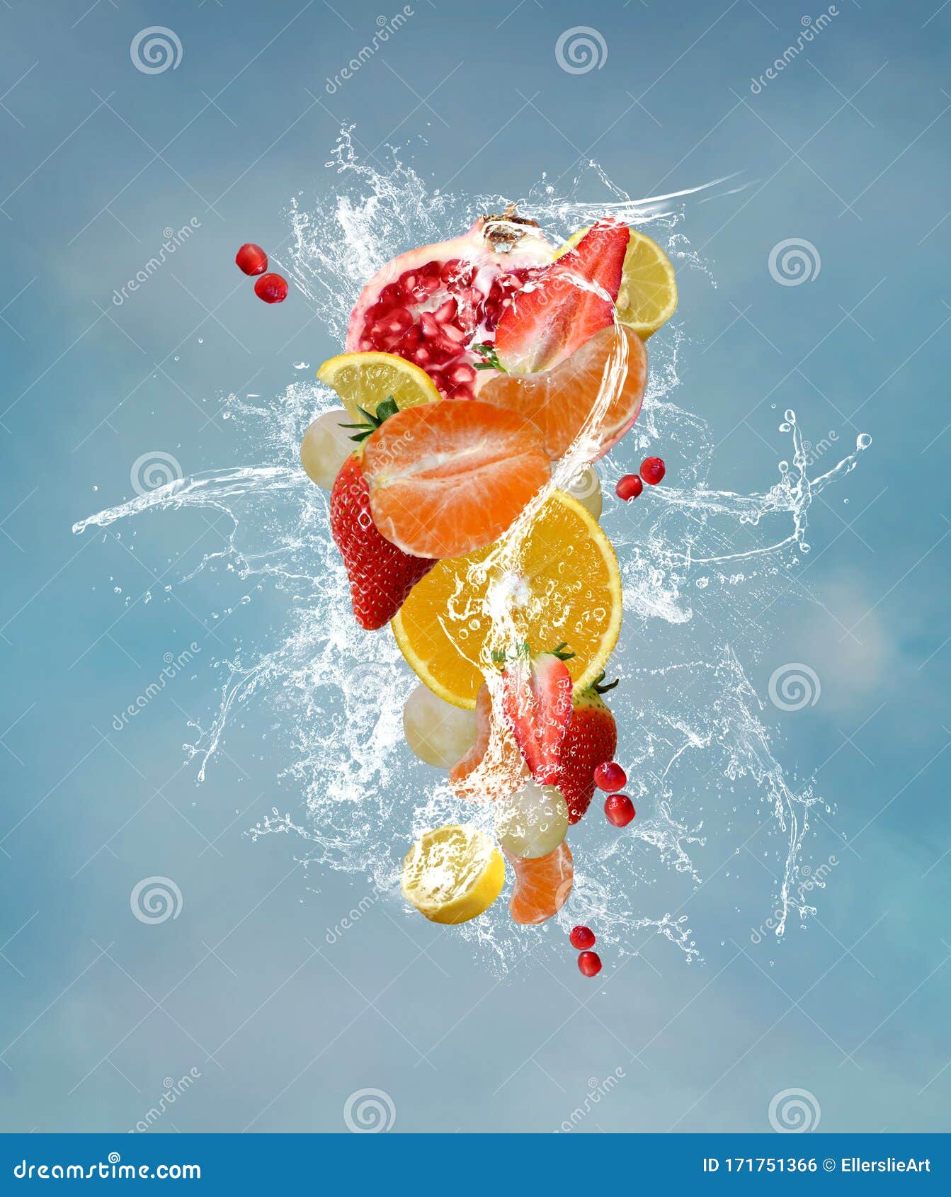 Fresh Fruit Splashing Explosion Stock Illustration - Illustration of ...