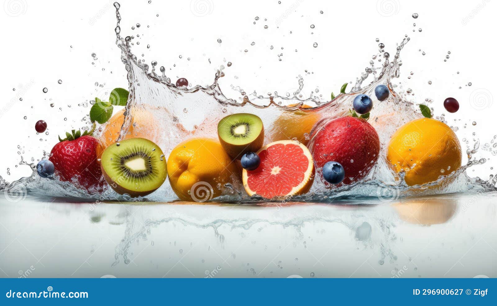 Fresh Fruit Splashing in Water Stock Illustration - Illustration of ...