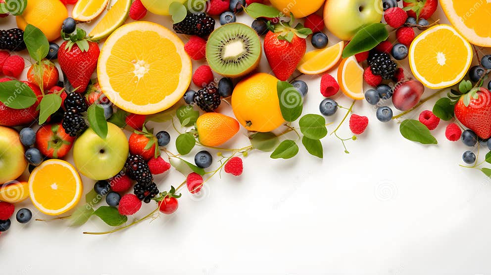 Fresh Fruit with White Background and Copy Space Ai Generated Stock ...