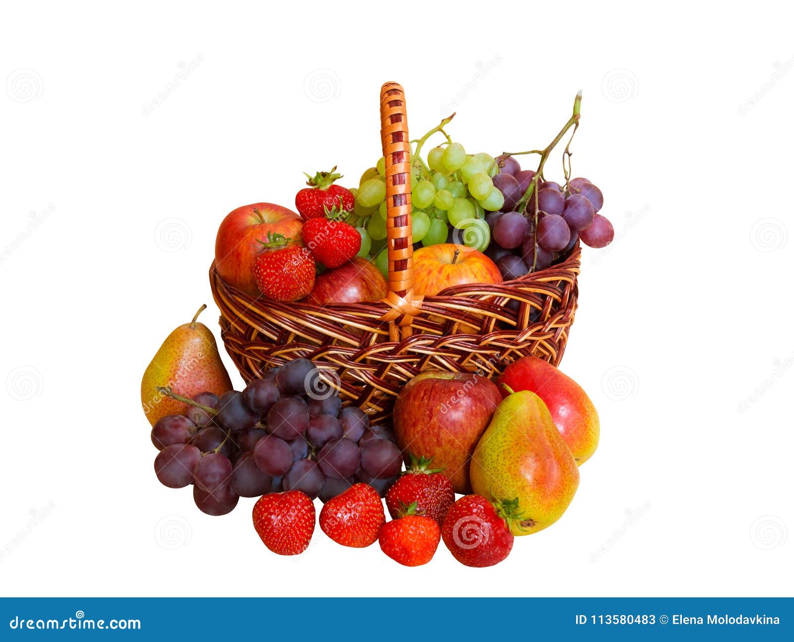 Fresh Fruits in Basket Isolated Stock Image - Image of basket, purple ...