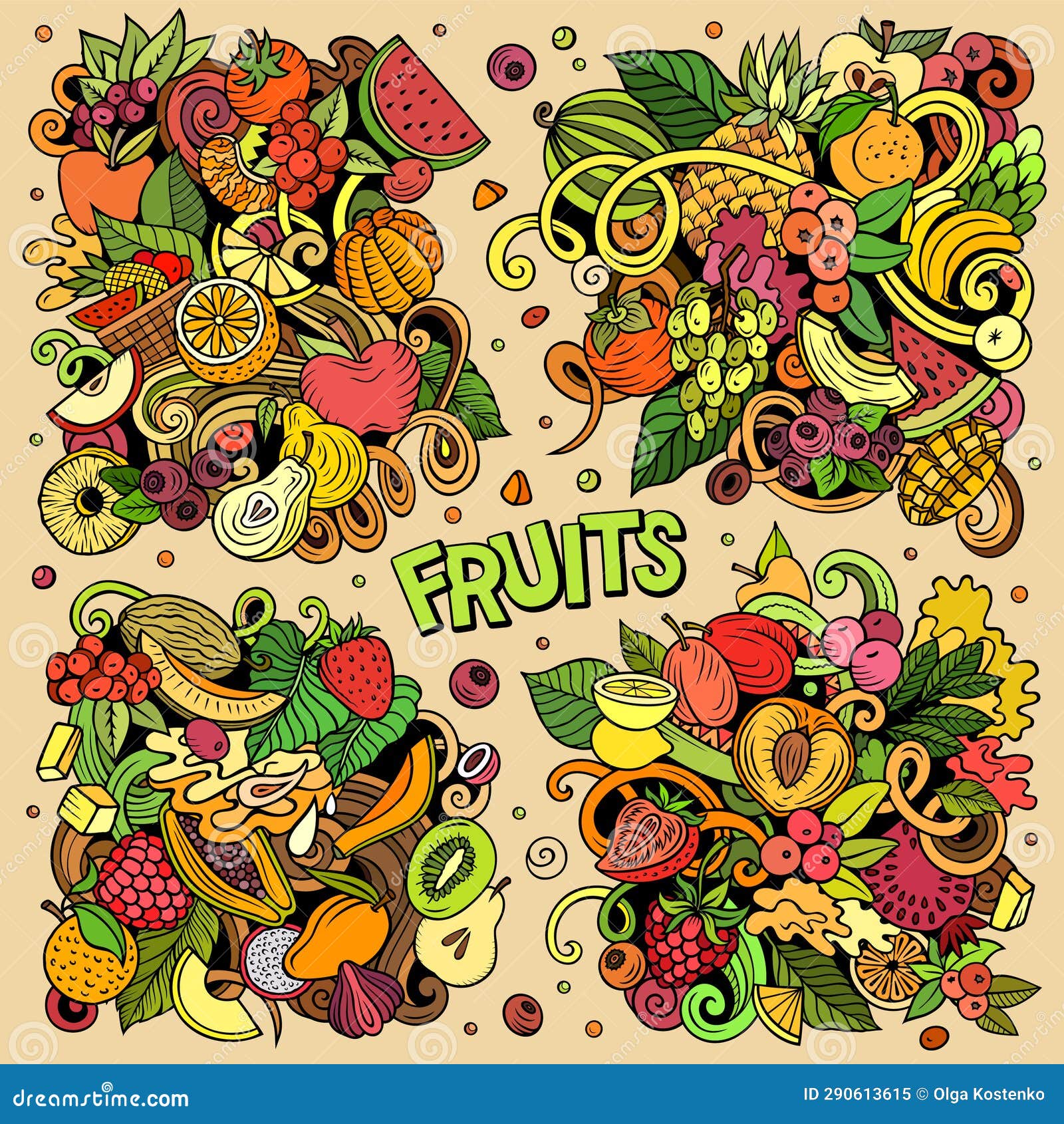 Fresh Fruits Cartoon Vector Doodle Designs Set Stock Vector ...