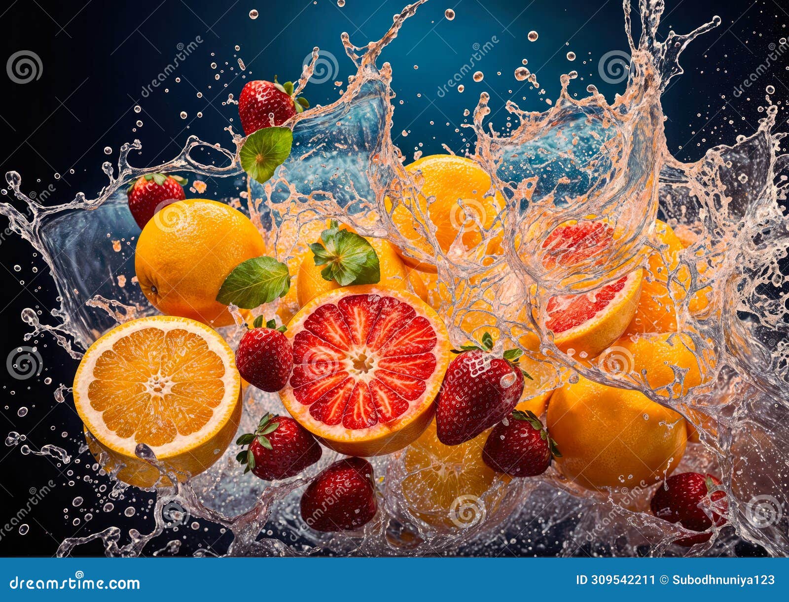 Fresh Fruits Falling Into Water With Splash, Isolated On Black ...