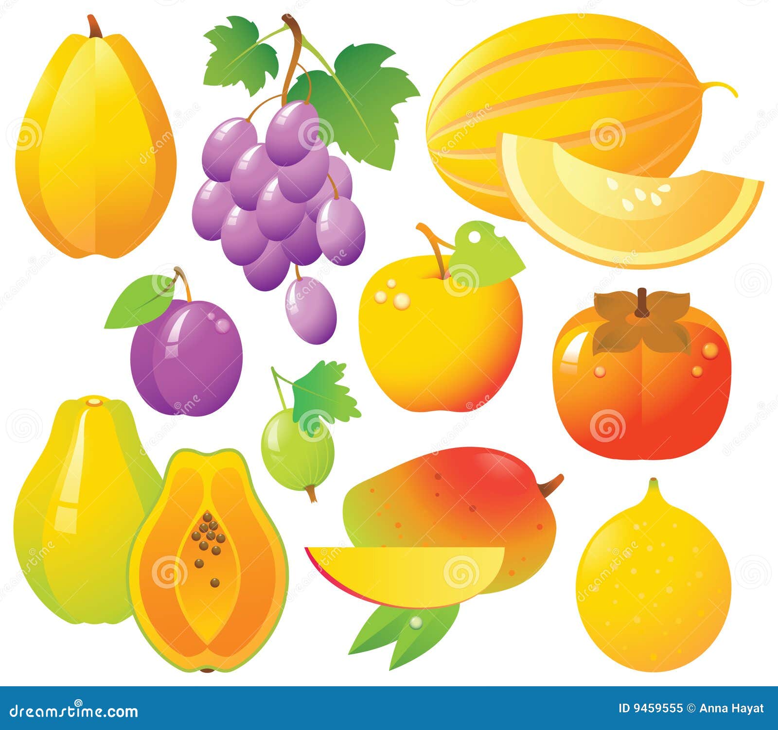Fresh Fruits Icons stock vector. Illustration of melon - 9459555