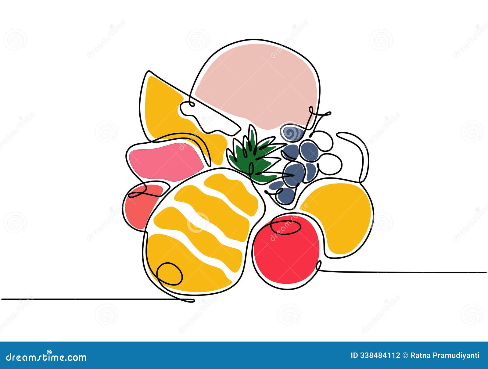 Fresh Fruits in a One Line Drawing, Simple and Vibrant Illustration ...