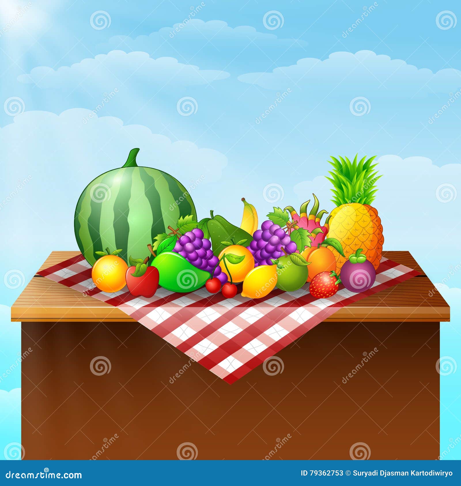 Fresh Fruits on Table Illustration Stock Vector - Illustration of mango ...