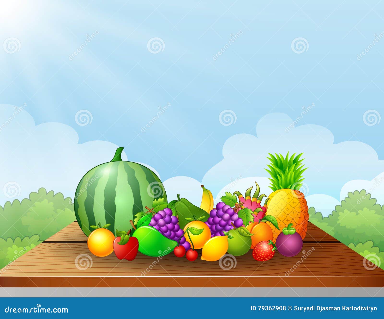 Fresh Fruits on Table Illustration Stock Vector - Illustration of ...