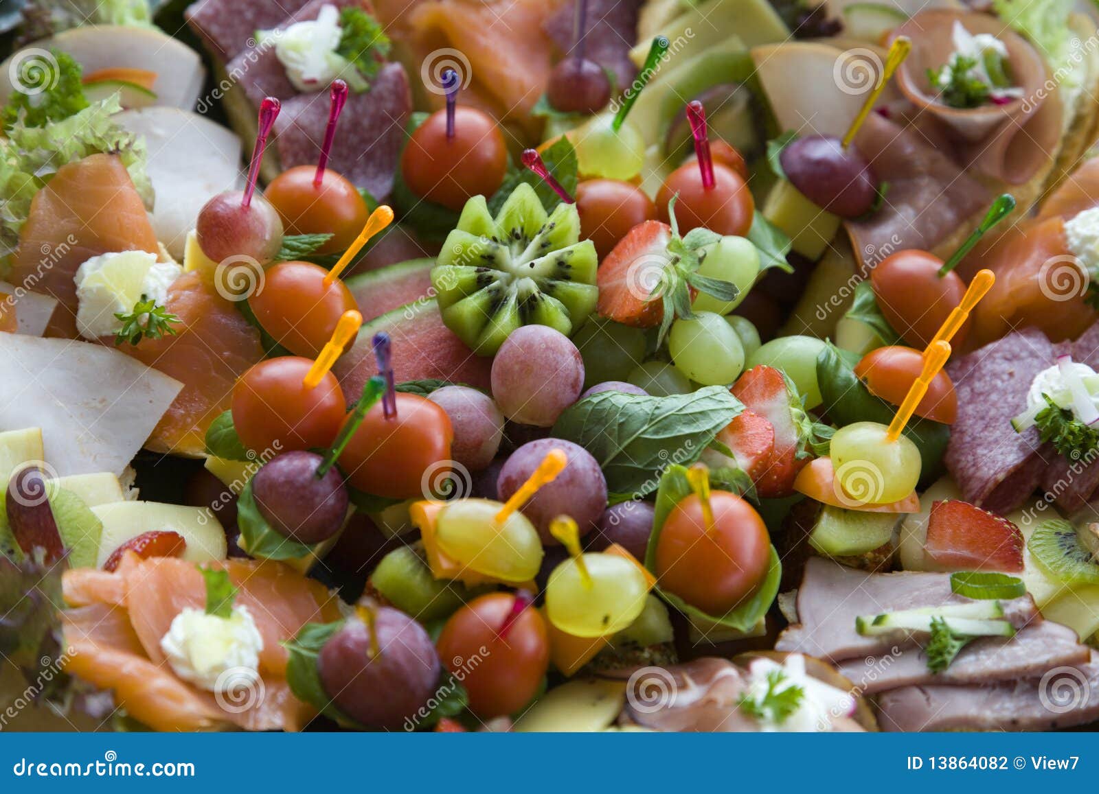 Fresh fruits on toothpicks stock photo. Image of cheeses - 13864082