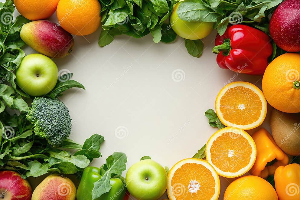 Fresh Fruits and Vegetables with Blank Space Stock Illustration ...