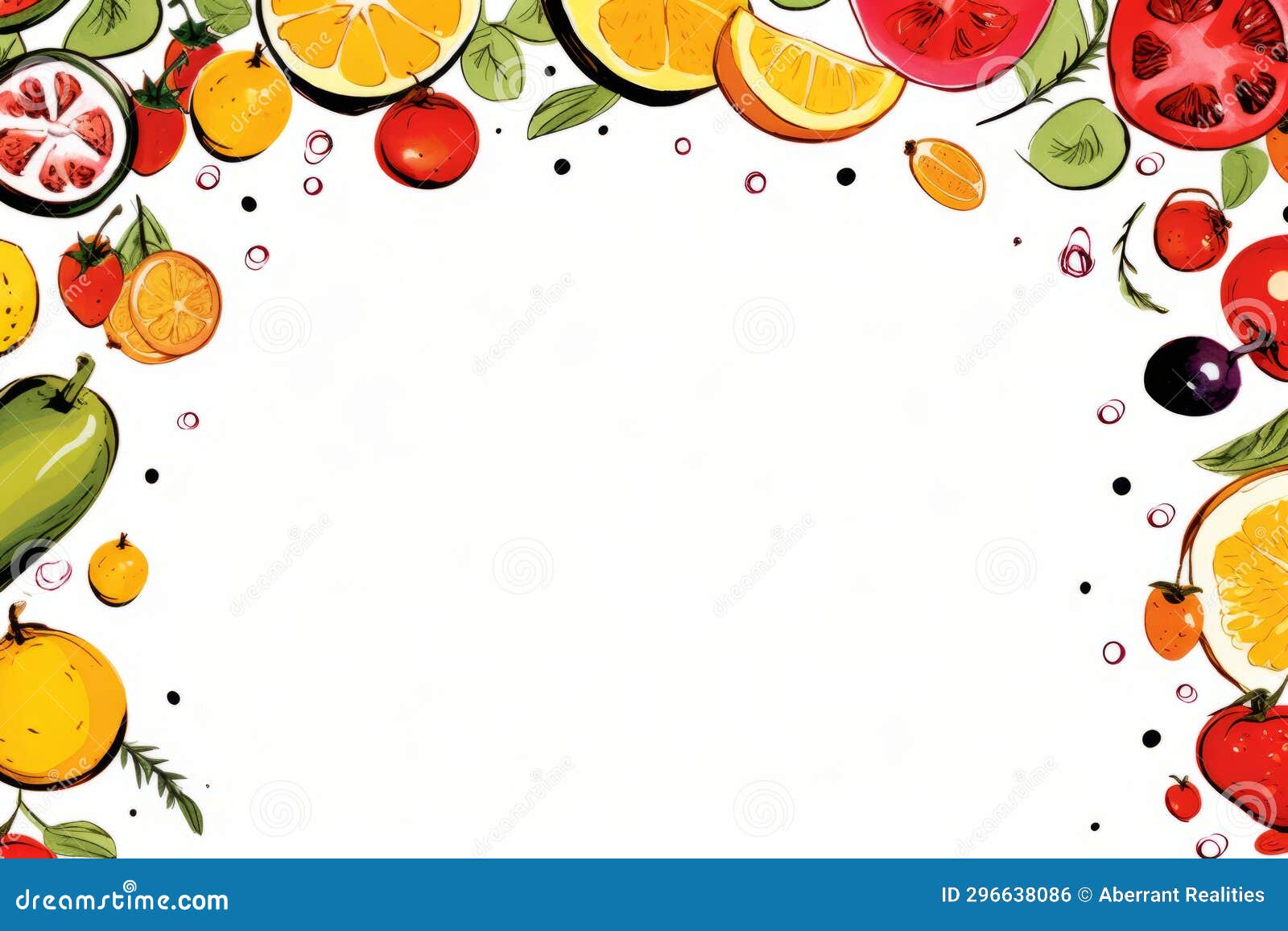 Fresh Fruits and Vegetables Border Vector Illustration Stock ...