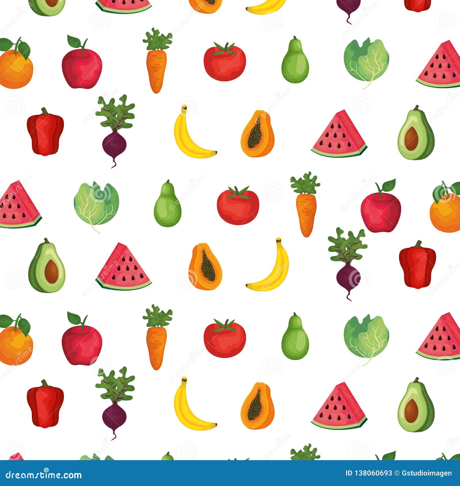 Fresh Fruits and Vegetables Pattern Stock Vector - Illustration of ...