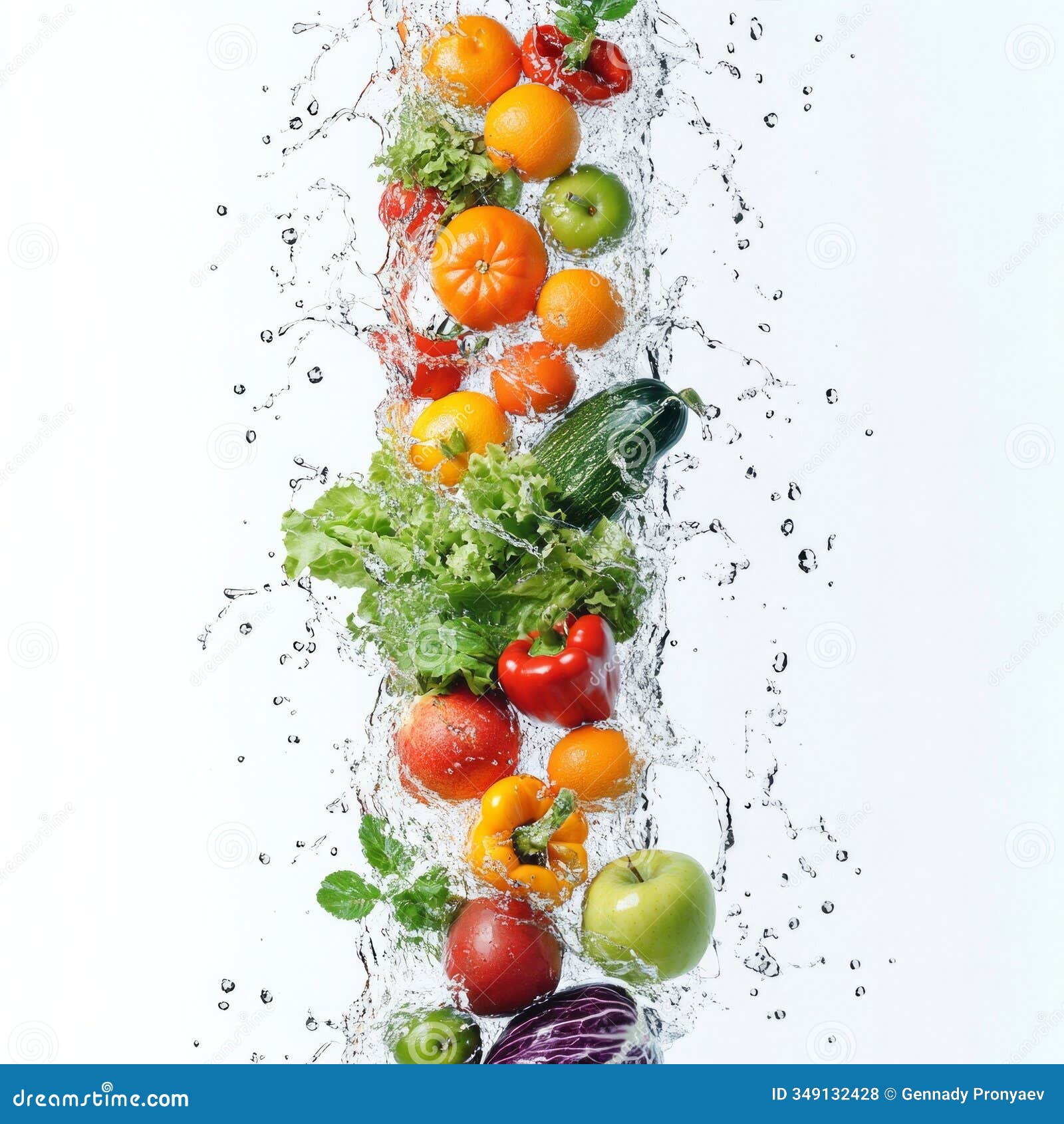 Fresh Fruits and Vegetables Splashing in Water Stock Photo - Image of ...